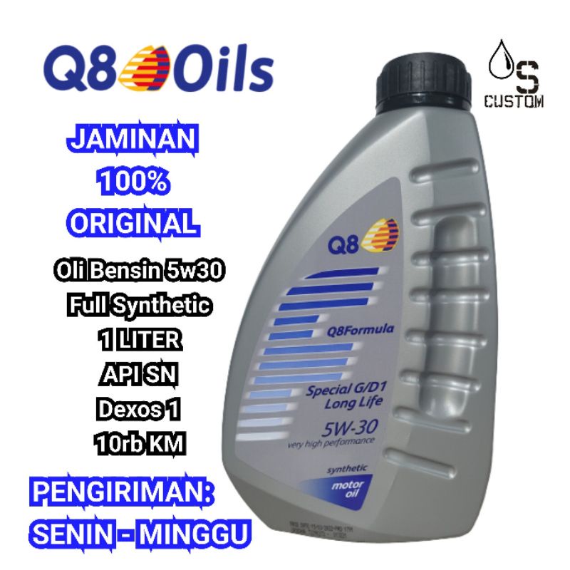 Jual Oli Mobil Q8 5w30 Special G/D1 Dexos 1 API SN 1L Full Synthetic ...
