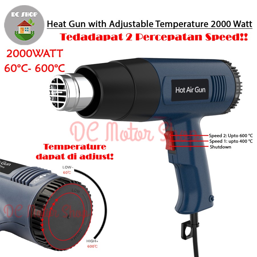 Jual Industrial Heat Gun Hot Gun Electric Blower Pemanas 2 Speed 220V 2000W Super Hot Heat Gun ...
