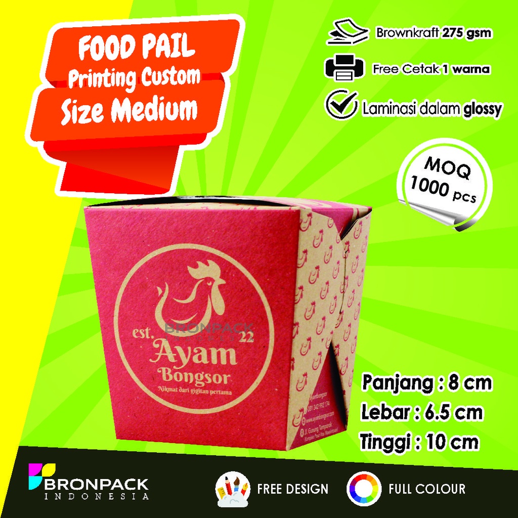 Jual KEMASAN FOOD PAIL KRAFT COKLAT CUSTOM PRINTING SIZE MEDIUM ...