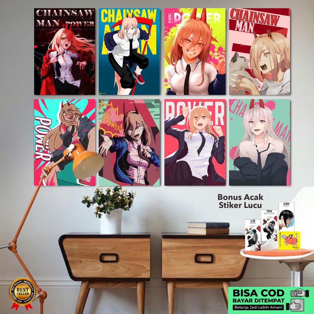 Jual Poster Chainsaw Man 1 set Combo isi 8 pcs bonus Stiker Denji Makima Power Aki Hayakawa ...