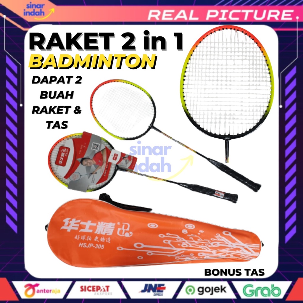 Jual Raket Badminton 2 Buah Raket Bulu Tangkis HSJP 305 Tas 1 Paket ...