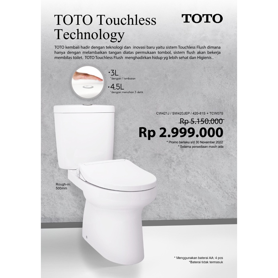Jual Closet TOTO CW421 flush sensor ecowasher | Shopee Indonesia