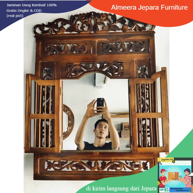 Jual Cermin jendela ukir krepyak jati 80x60 (di kirim langsung dari ...