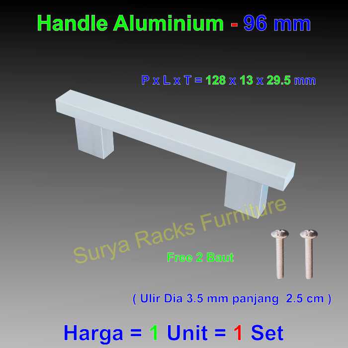 Jual Handle (TA-32) 96 Silver Aluminium, Handle Lemari, Handle Laci ...