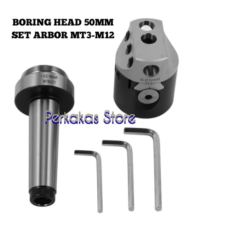 Jual Alat Korter Lubang Boring Head 50mm Set Arbor MT3 drat M12 baru ...
