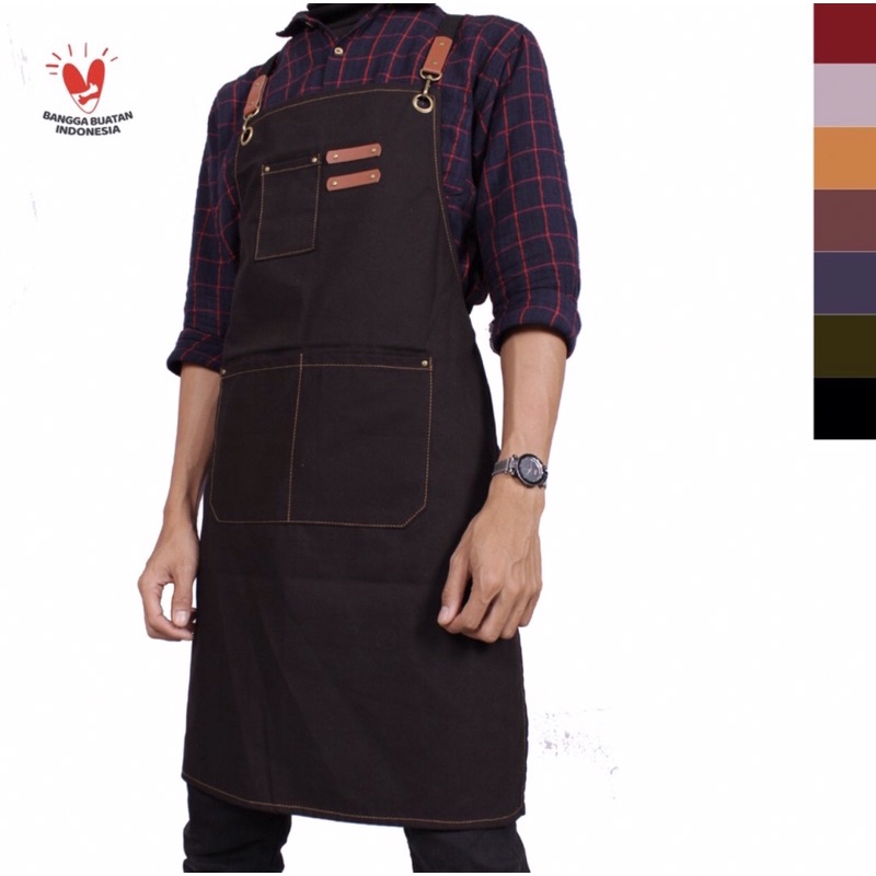 Jual Apron Celemek Masak Pria Wanita Canvas Chef Cafe waiter Handmade ...