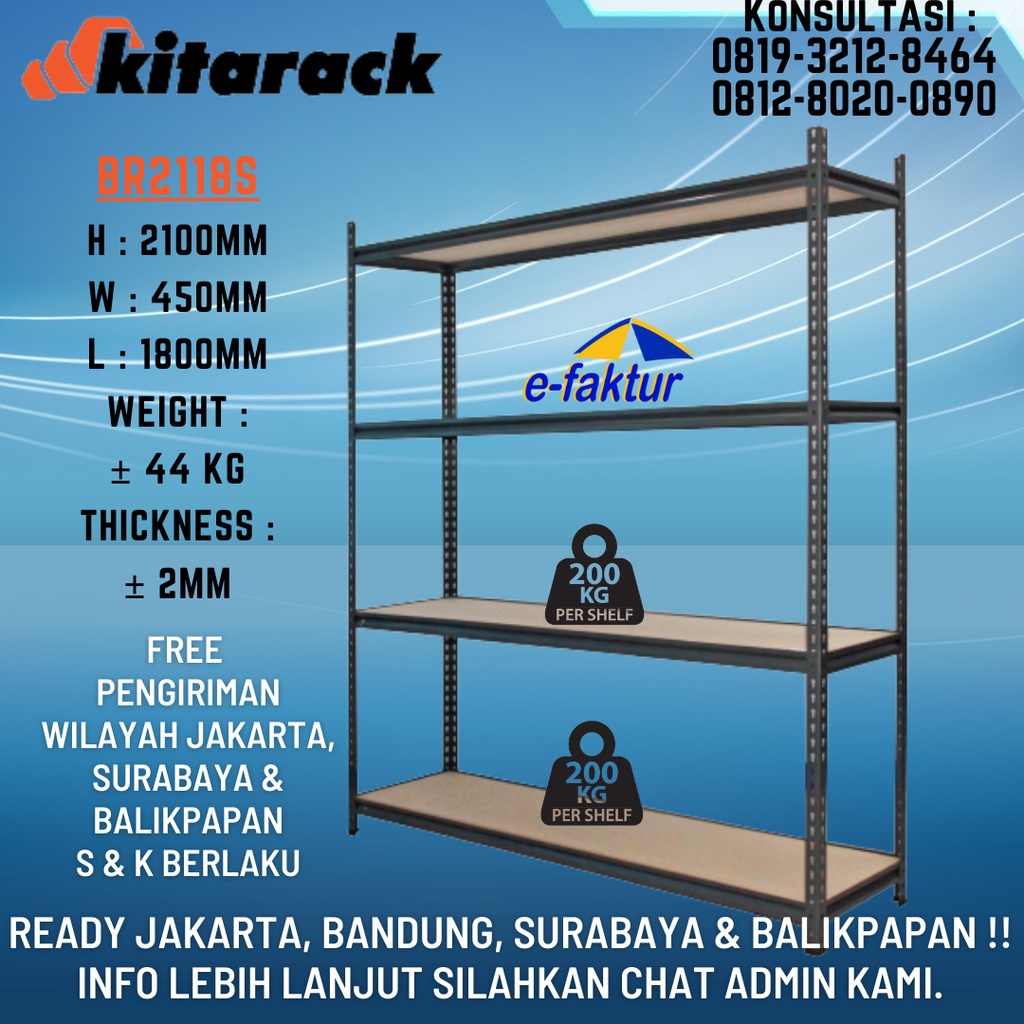 Jual WAREHOUSE RACK KITARACK BR2118S BOLTLESS RAK GUDANG 4 SUSUN 2.1 ...
