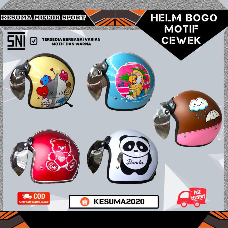 Jual Helm bogo motif cewek/helm bogo SNI/helm bogo full leher/Kaca ...