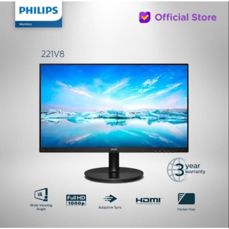 Jual Monitor PHILIPS LED 22" 221V8 VA 1080p 75HZ VGAHDMI Vesa 100x100mm ...