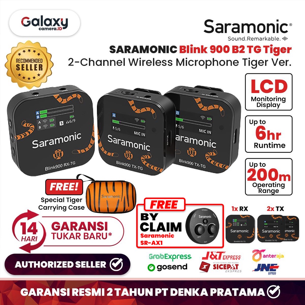 Jual Saramonic Blink 900 B2 TG 2Channel Wireless Microphone Tiger Ver Resmi | Shopee Indonesia