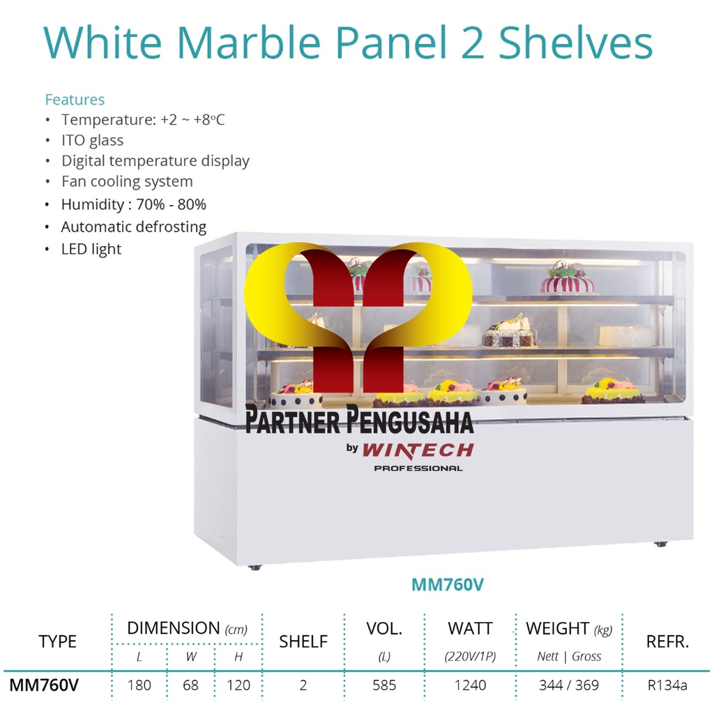 Jual GEA MM760V Rectangular Cake Showcase White Marble 2 Shelves Kue Tart - Cake Showcase Kotak ...