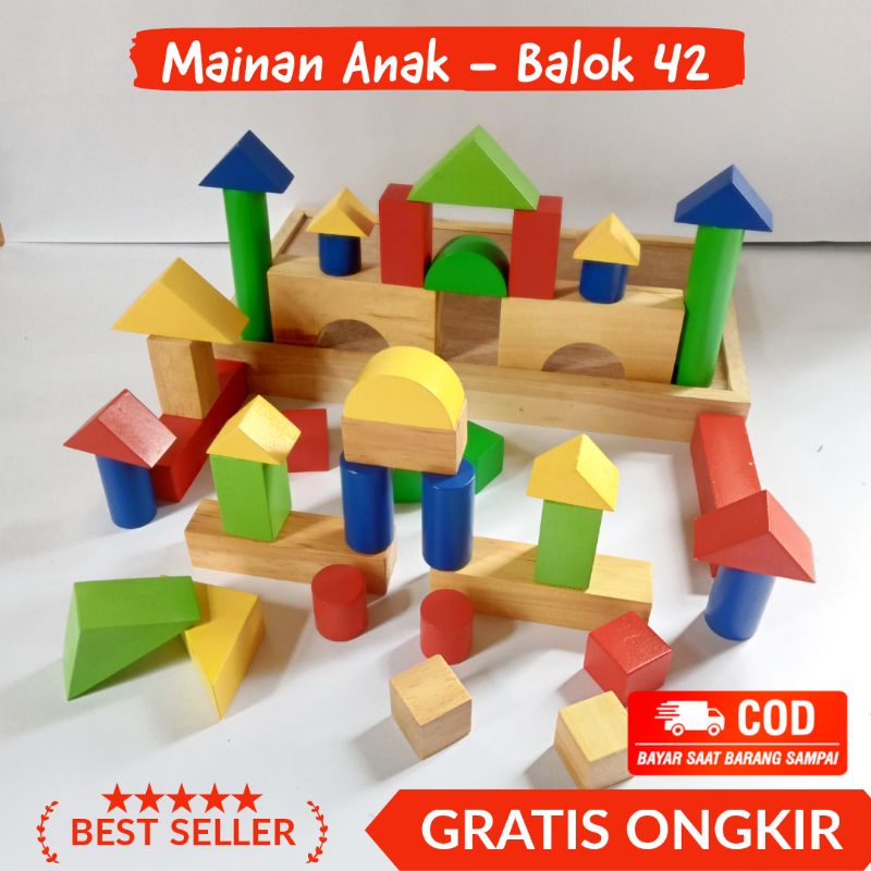 Jual Mainan Anak Balok Susun 42 Mainan Edukasi Edukatif Anak Balok Kayu ...