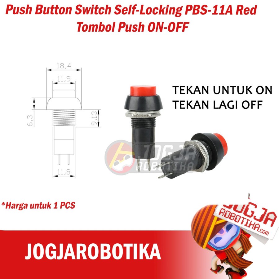 Jual Push Button Switch Self-Locking PBS-11A PB-305A Red/Green/Merah ...