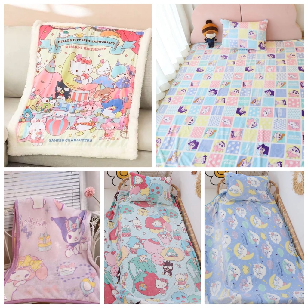 Jual SELIMUT KARAKTER HELLO KITTY POMPOM PURIN CINNAMOROLL MELODY ...