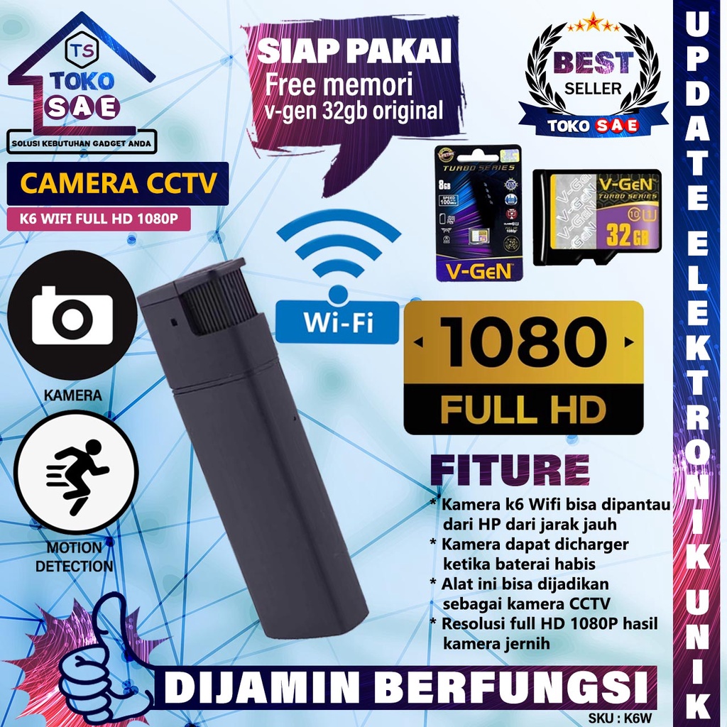 Jual Kamera Mini Full HD Memory 32GB 1080P Wifi K6 V18 Spy Camera Korek ...