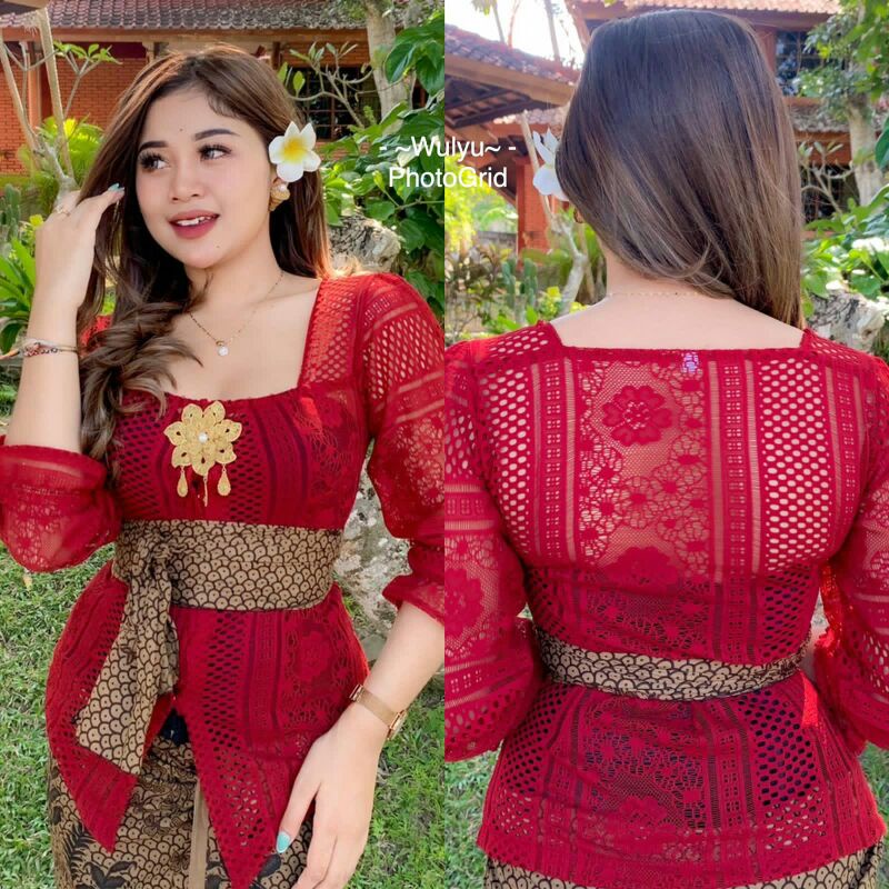 Jual Kebaya Lace Korea Sabrina Karet Tangan Karet Kancing Kait | Shopee ...