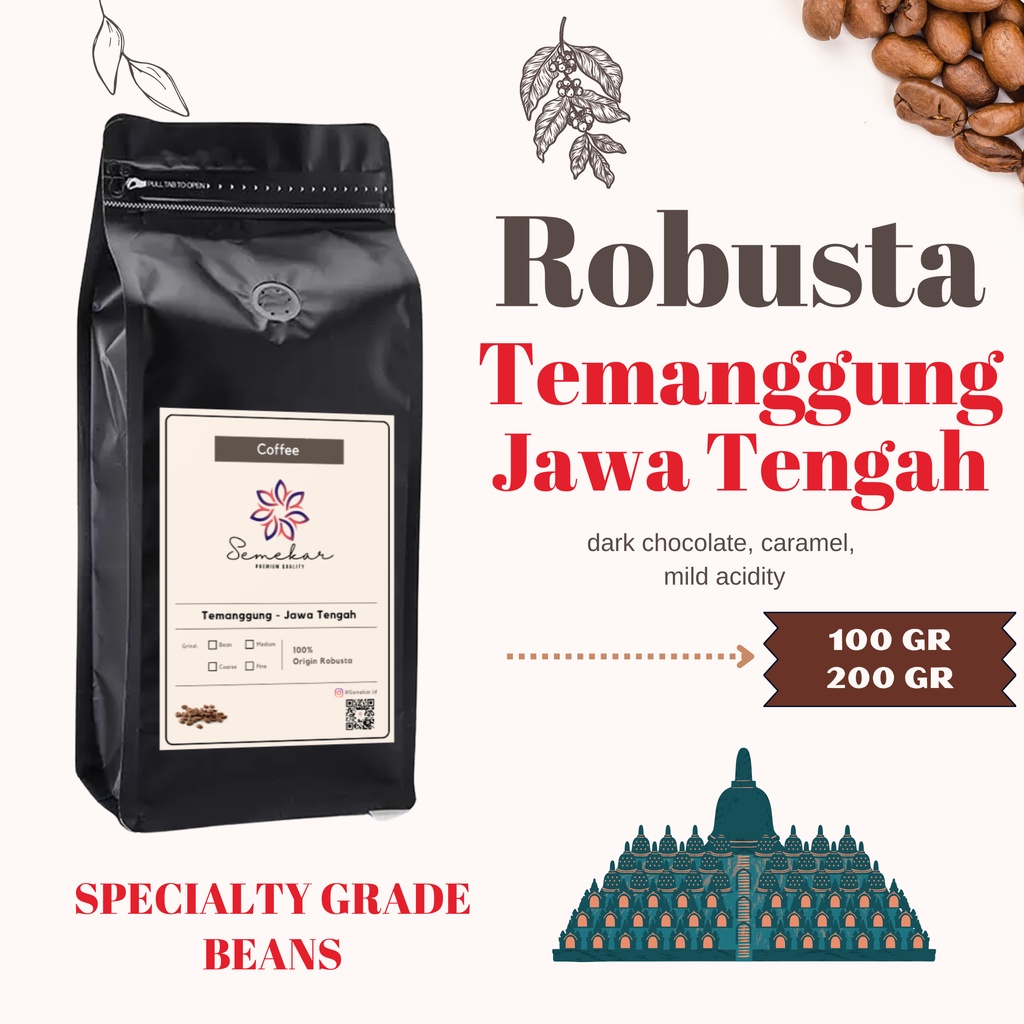 Jual Kopi Robusta TEMANGGUNG biji bubuk origin roasted Coffee asli by Semekar- 200 gr | Shopee ...