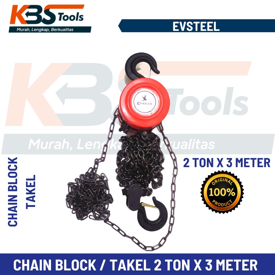 Jual Chain Block Hoist 2 TON x 3 Meter EVSTEEL - Takel Katrol 2T x 3MTR | Shopee Indonesia