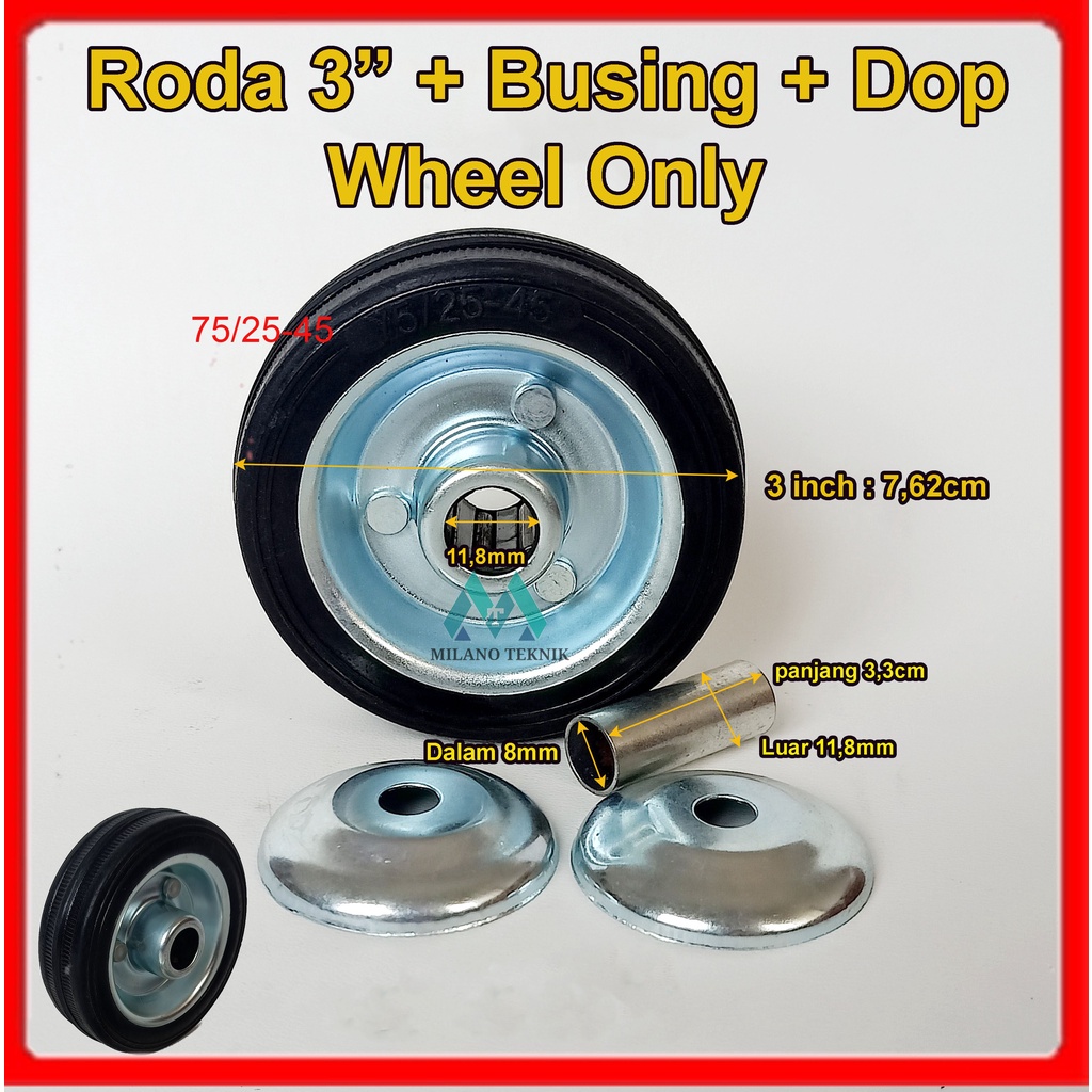 Jual Roda troli 3" wheel only roda karet etalase gerobak trolley 3 inch ...