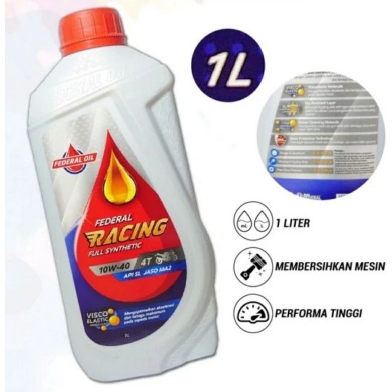 Jual Oli FEDERAL RACING 4T 10W40 / 10W-40 Api SL Jaso MA2 Full Syn (1L ...