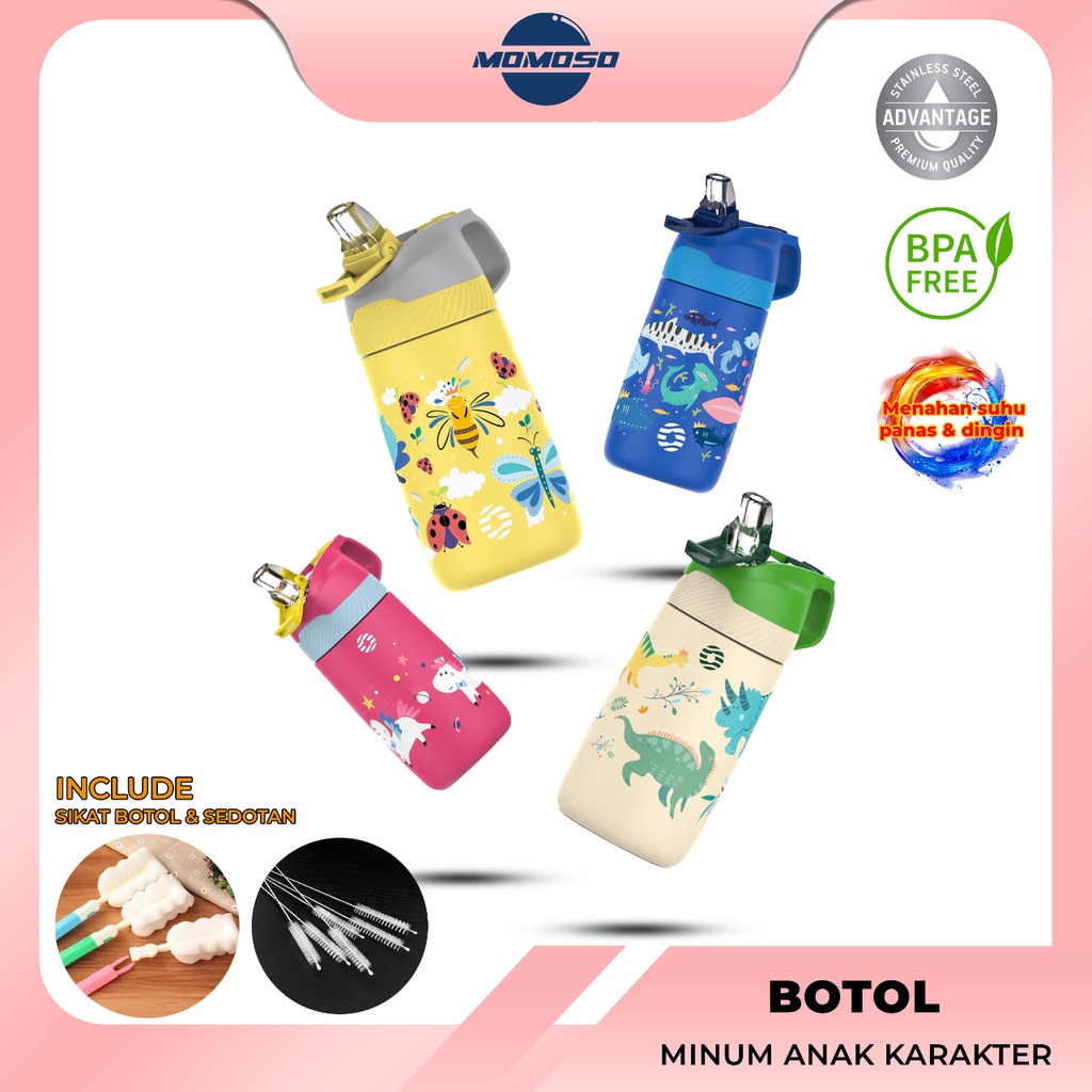 Jual MOMOSO Botol Stainless Karakter Anak 350ml / Botol Minum Bekal ...