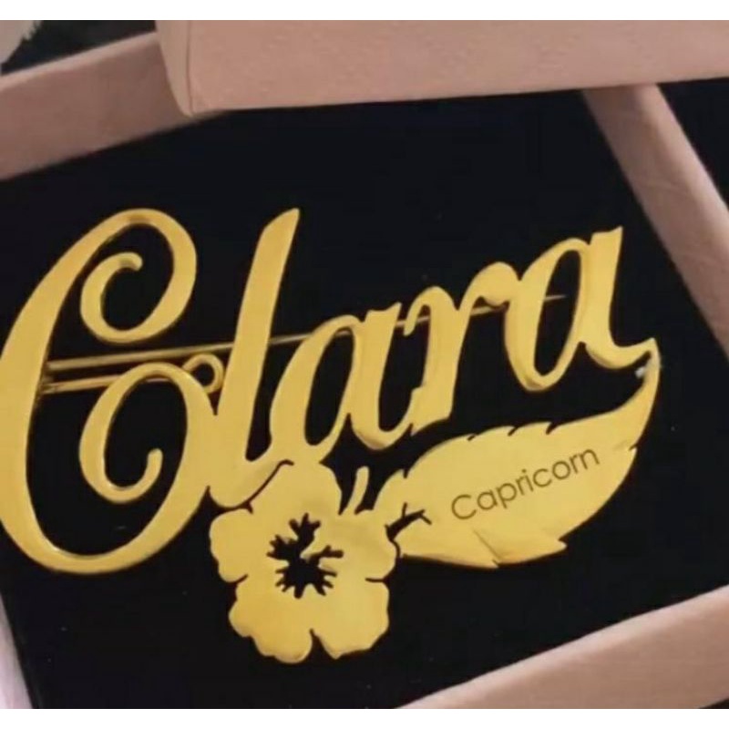 Jual bros nama custom ukir nama bunga lapis emas premium exclusive ...