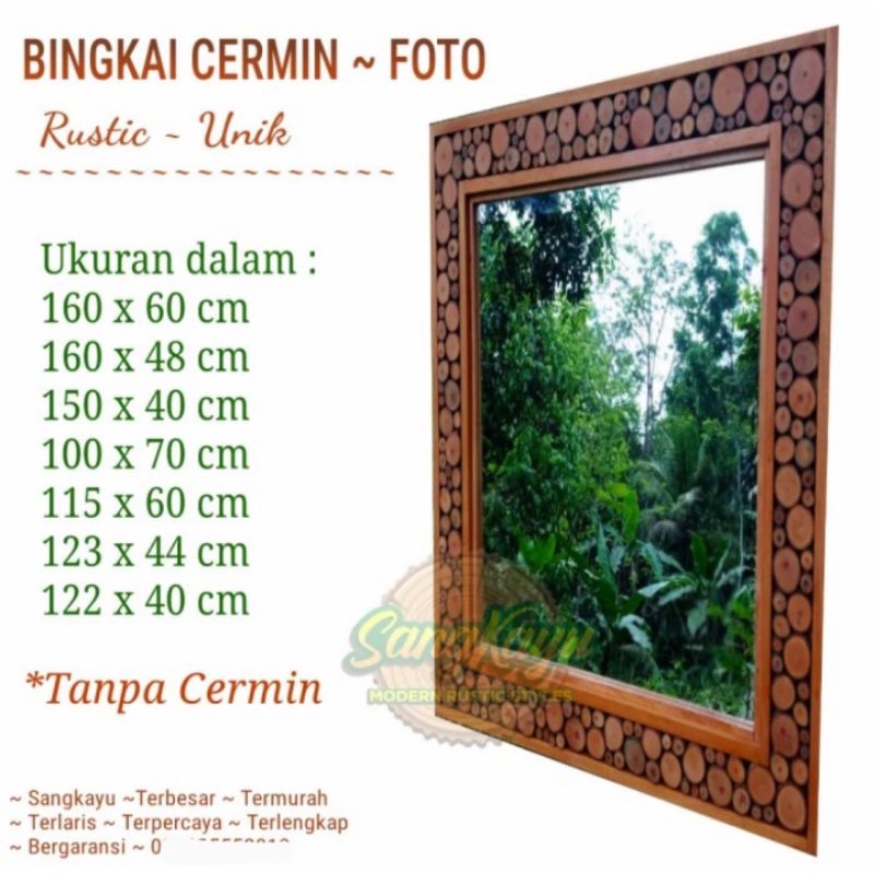 Jual frame cermin kayu unik rustick bingkai cermin kaca mirror bingkai ...