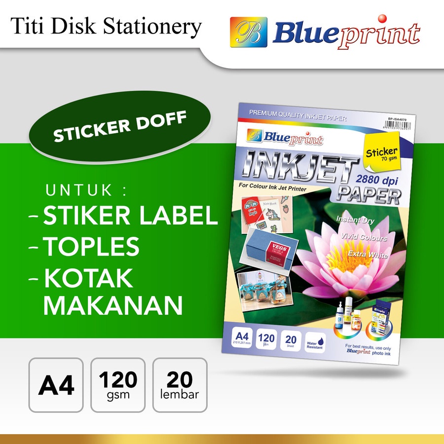 Jual Sticker Inkjet Paper A4 BLUEPRINT Kertas Stiker Inkjet 70 Gsm - 20 ...