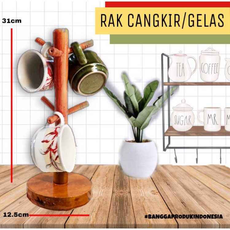 Jual Rak Cangkir Gantung Kayu Minimalis Isi 6 | Rak Gelas Aesthetic | Tempat Gelas Cangkir ...