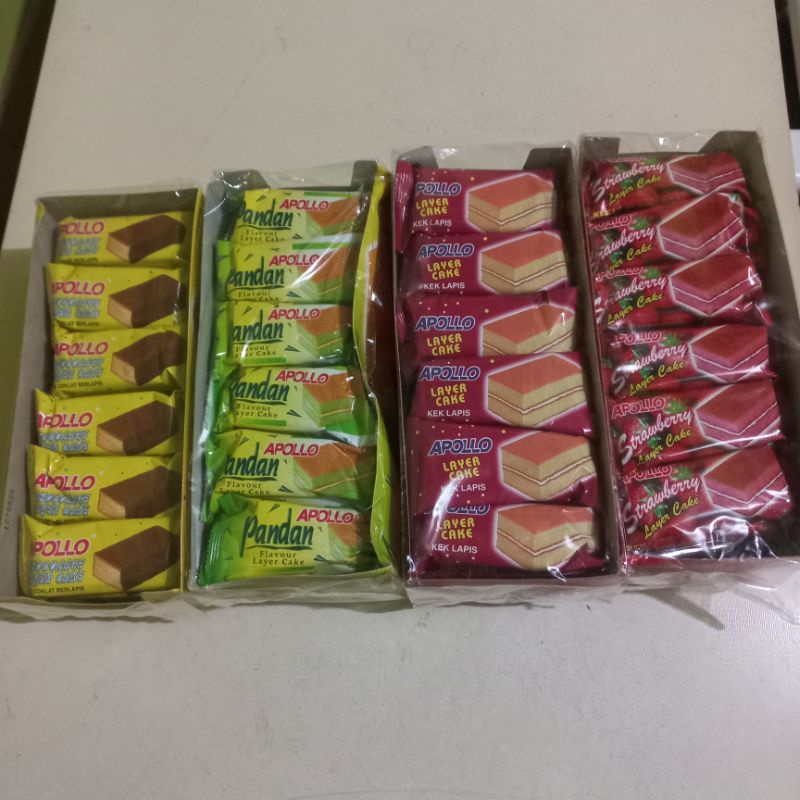 Jual Apollo Bolu Pandan, Coklat, Layer, Stawberry layer Malaysia isi 24 ...