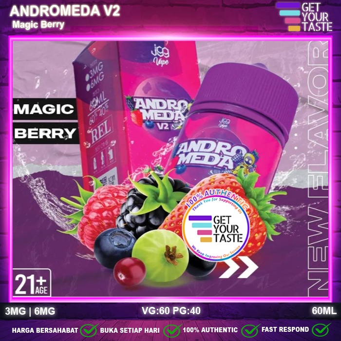 Jual Liquid Andromeda V2 Magic Berry 60ML by J99 Vape x Never Too Lavish | Shopee Indonesia