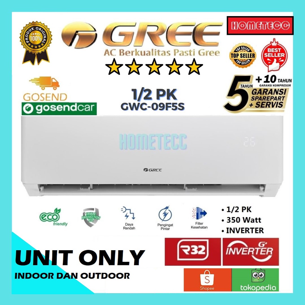 Jual GREE AC 1/2PK INVERTER GWC-05F5S UNIT ONLY | Shopee Indonesia
