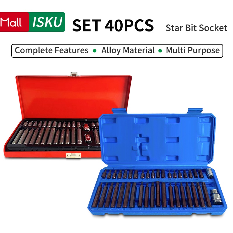 Jual ISKU Star Hex Spline Bit Set 40pcs mata kunci sock L bintang Drill ...
