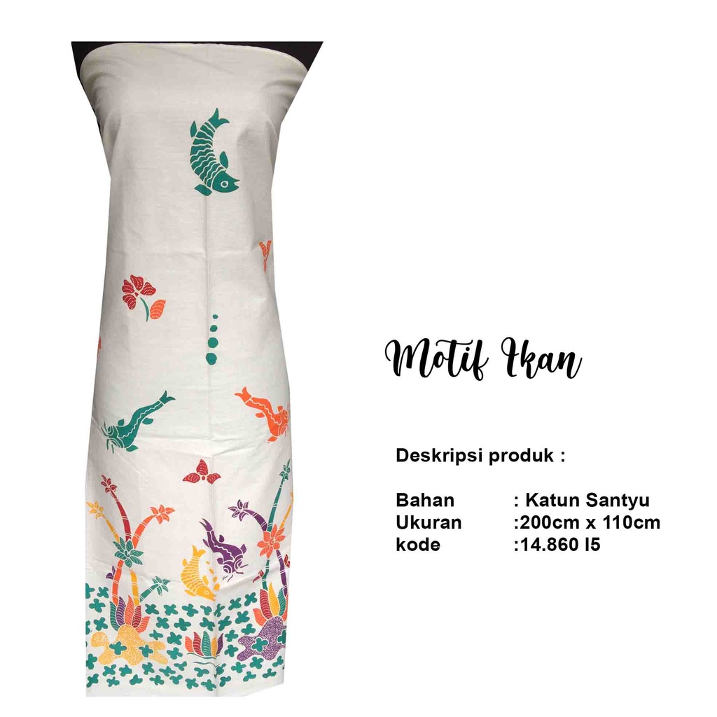 Jual batik tulis motif ikan / motif bandeng lele / warna dasar putih ...