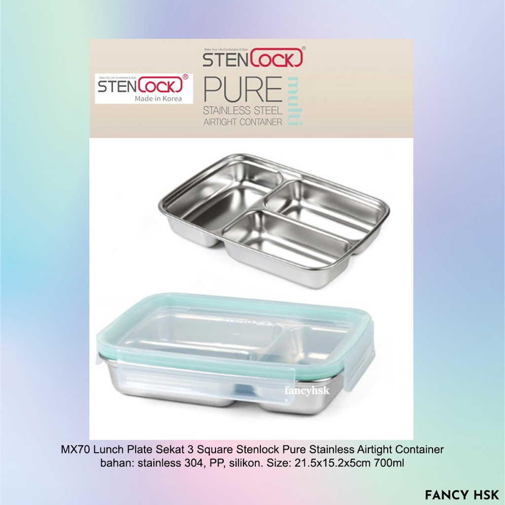 Jual KOREA LUNCH PLATE SEKAT 3 SQUARE STENLOCK PURE STAINLESS AIRTIGHT ...