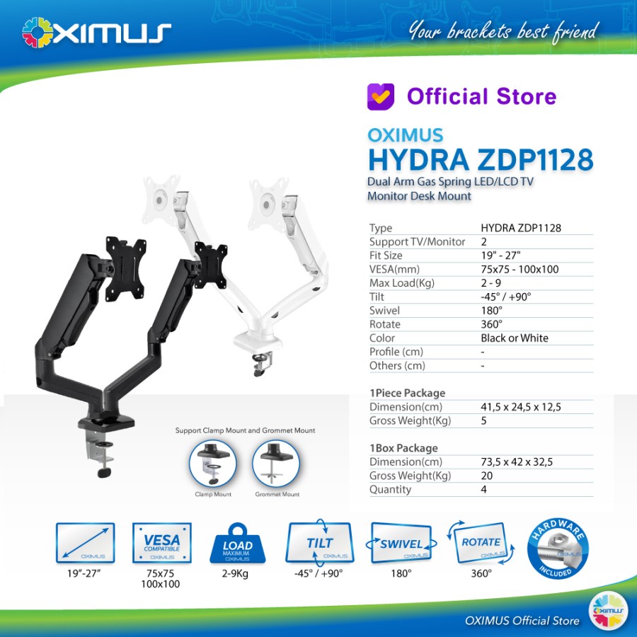 Jual BRACKET TV LED LCD MONITOR GAS SPRING OXIMUS ZDP1128 1128 TILT ...