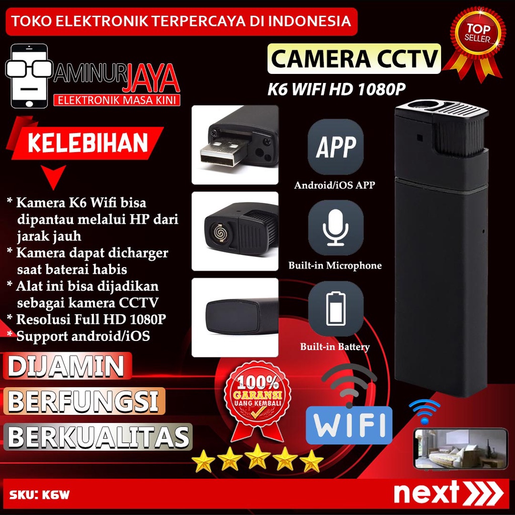 Jual Hidden Spycam Camera Korek Elektrik Lighter K6 Wifi Full HD 1080P ...