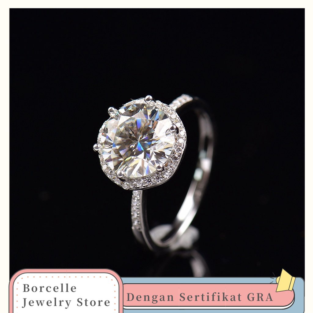 Jual Borcelle Jewelry Store Cincin Berlian Bulat Berkilau Mewah/1ct/2ct Moissanite - 925 ...