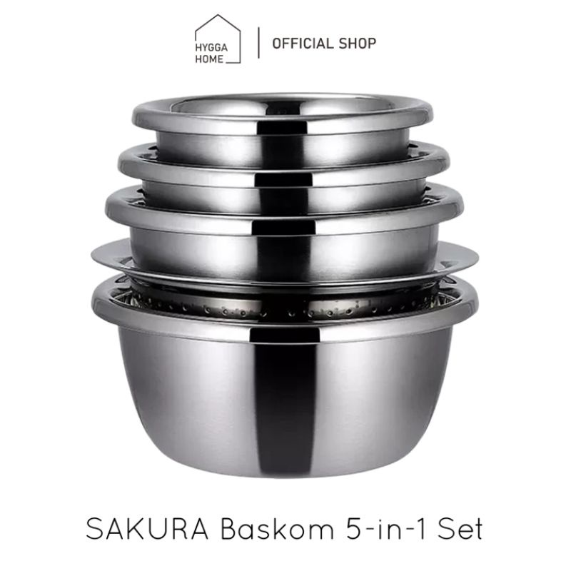Jual Hygga Home SAKURA Baskom 5in1 SET Stainless Steel Tebal Wadah ...