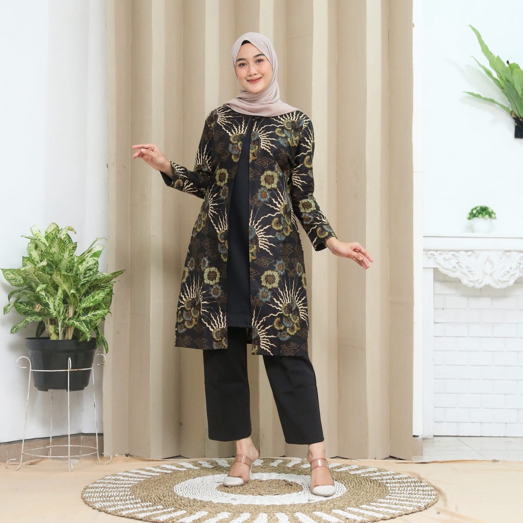 Jual Tunik Batik Wanita Model Balero Rompi Bahan Katun Dasar Hitam ...
