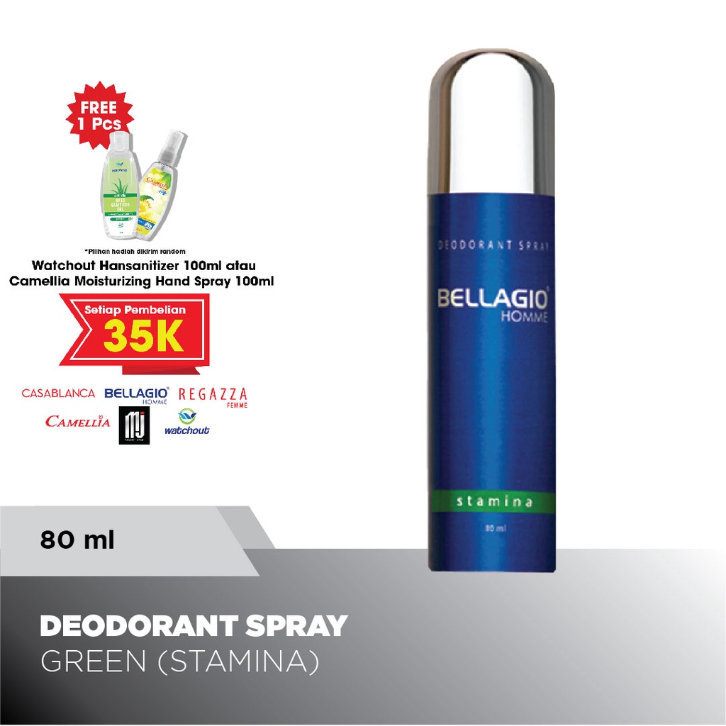 Jual Bellagio Deodorant Spray Stamina (Green, 80ml) | Shopee Indonesia