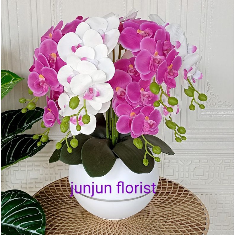 Jual bunga anggrek latek artificial 8 cabang super pot bola//bunga hias ...