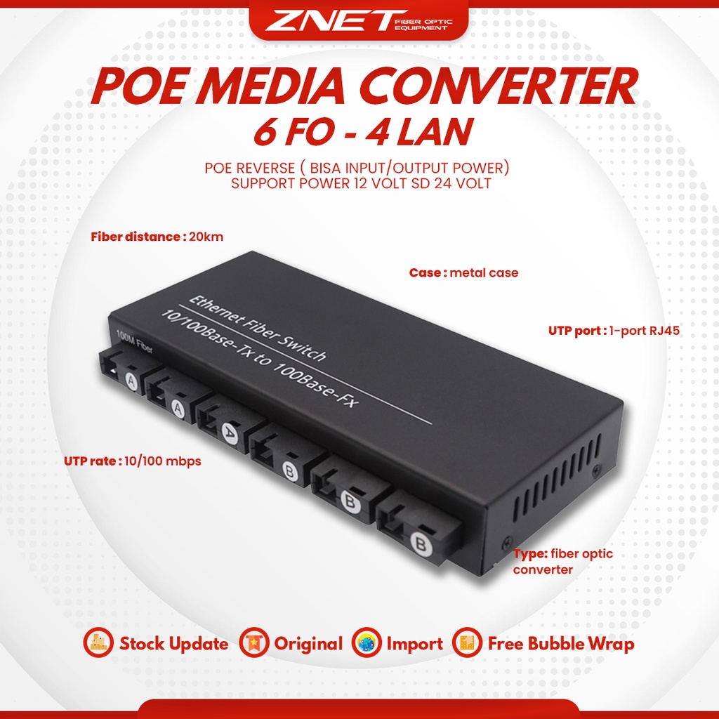 Jual POE 6FO 2LAN Media Converter Fiber Optik Konverter Switch Hub 6 Port FO 2 LAN Ethernet ...