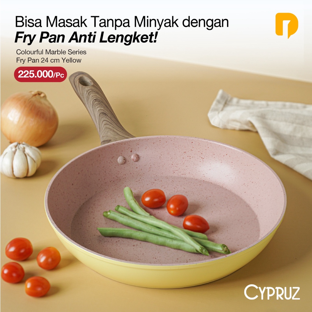 Jual Cypruz Colourful Marble Series Fry Pan 24 cm Yellow Wajan Telfon Anti Lengket Warna Kuning ...