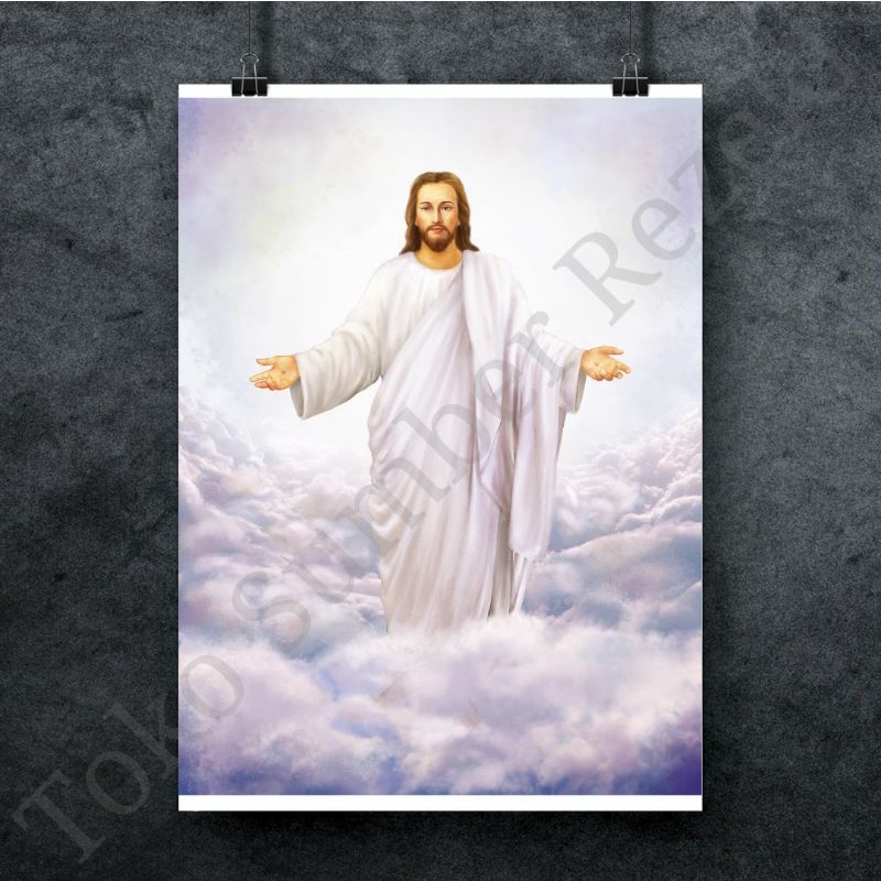 Jual Poster Yesus Awan Tuhan Kristus Sorga Art Langit Naik Surga Big ...