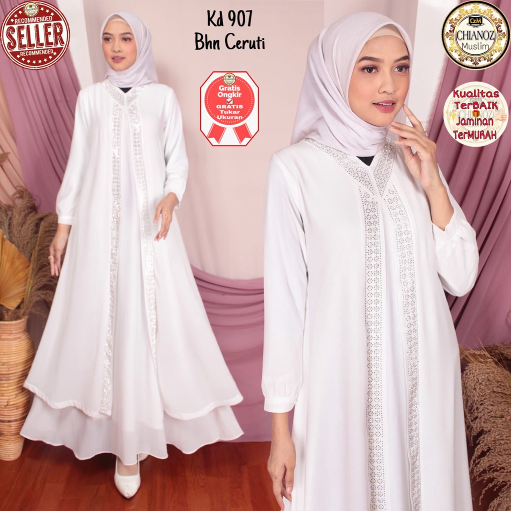 Jual CHIANOZ Gamis Putih Mewah Sofia Dress Brukat Renda Baju Lebaran Umroh Haji Manasik Pesta ...