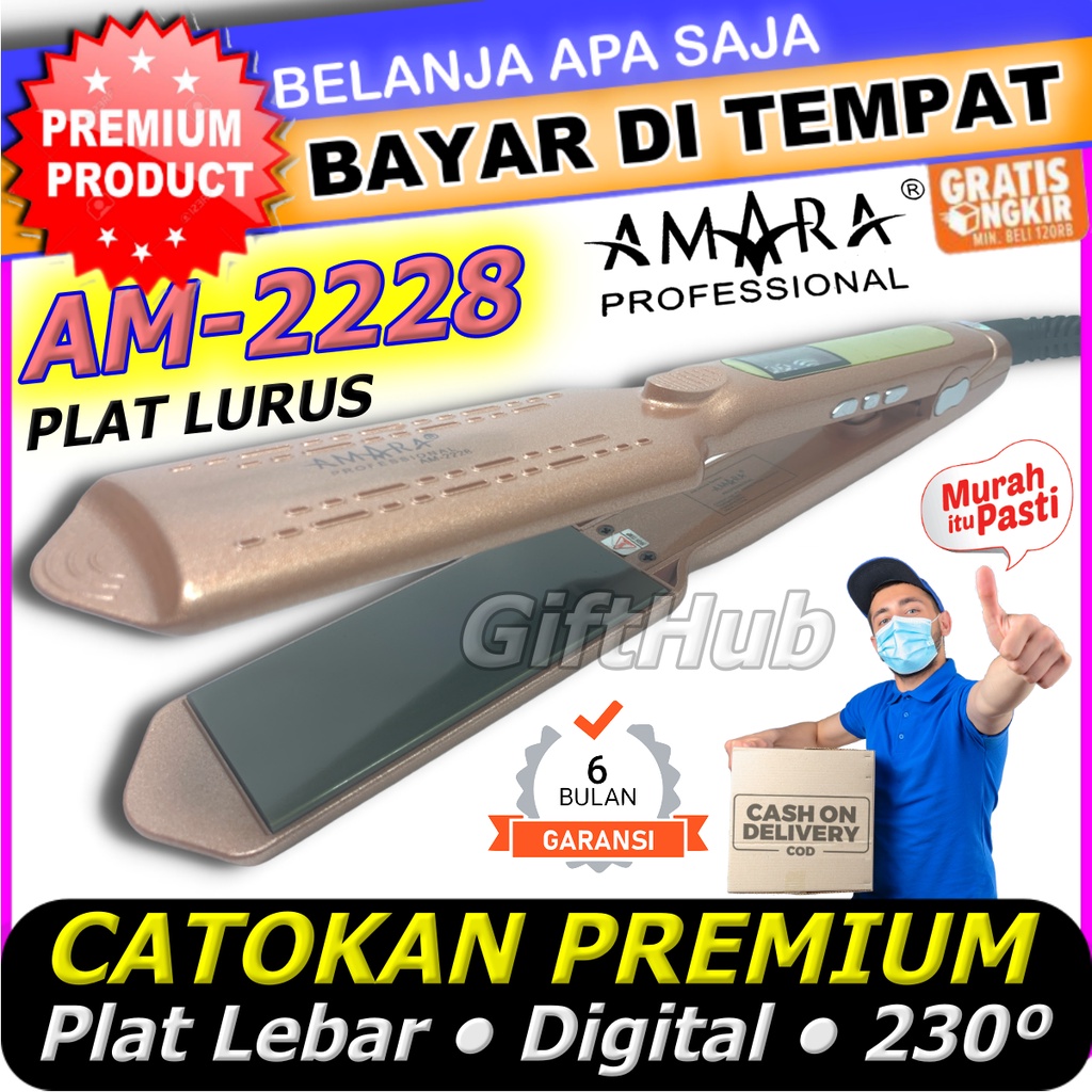 Jual Catok Amara Premium 2228 Plat Lurus Lebar Original Dengan Ion + Ozon Hair Styling ...