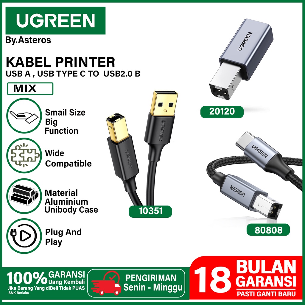 Jual UGREEN Kabel Printer Epson HP Canon USB A To Usb 2.0B ,Type C To ...