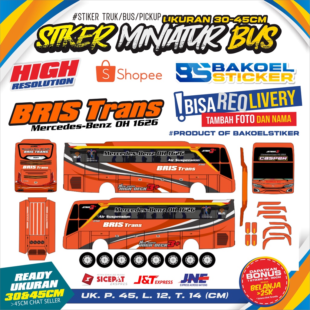 Jual STIKER MINIATUR BUS SINAR DEMPO | SUBURJAYA | REDWHITE STAR & BRIS TRANS UK. 30 & 45 CM ...