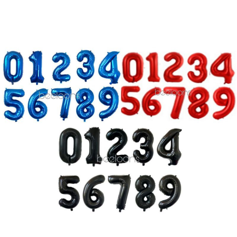 Jual Balon Foil Angka 80 cm Besar / Balon Angka hitam Merah Biru 32 ...